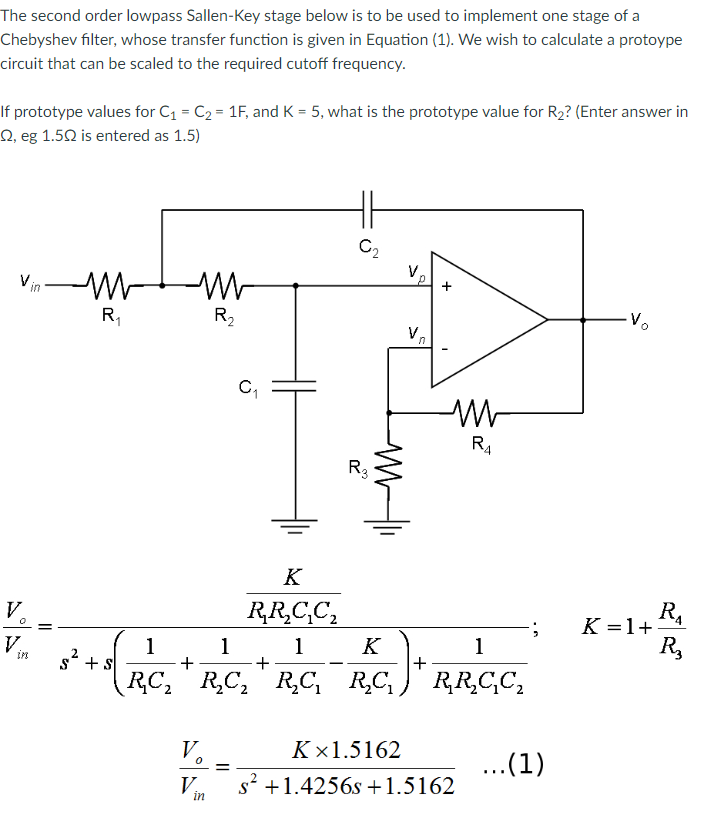 Solved The second order lowpass Sallen-Key stage below is to | Chegg.com