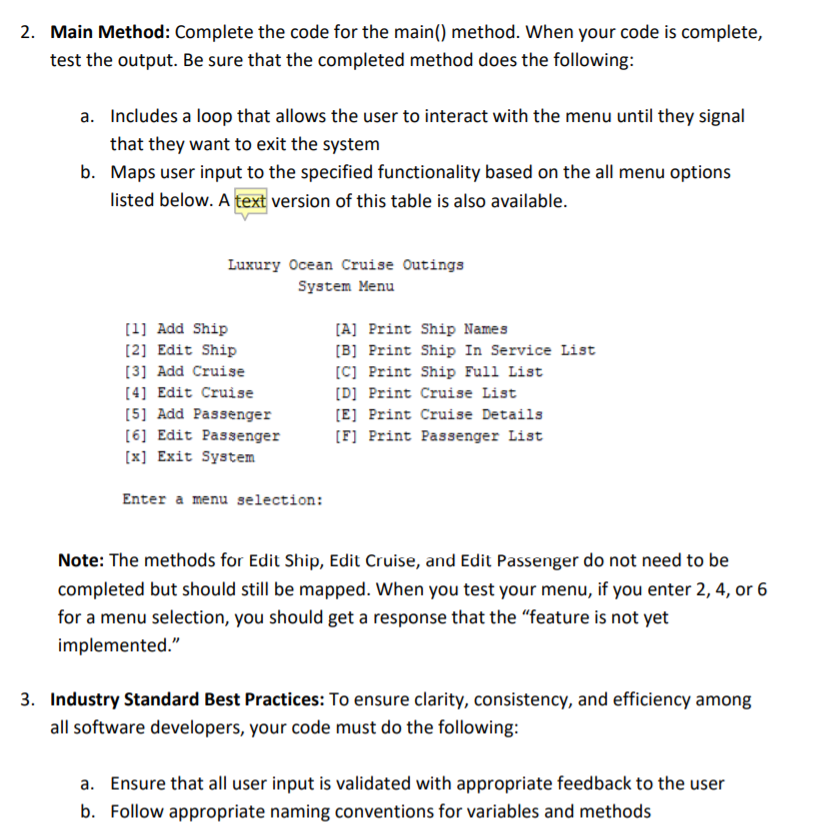 Solved Part Five Complete The Main Method 1 At The 7513