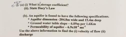 Solved AS (a)) What is storage coefficient? (ii). State | Chegg.com