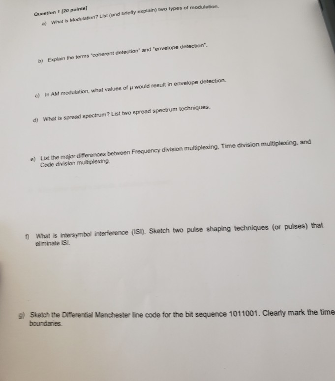 Solved Question 1 120 points] What is Modulation? List (and | Chegg.com