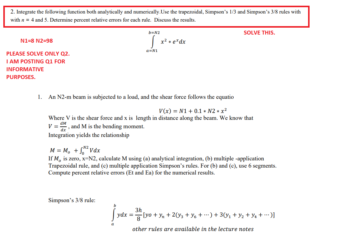 2. Integrate the following function both analytically | Chegg.com