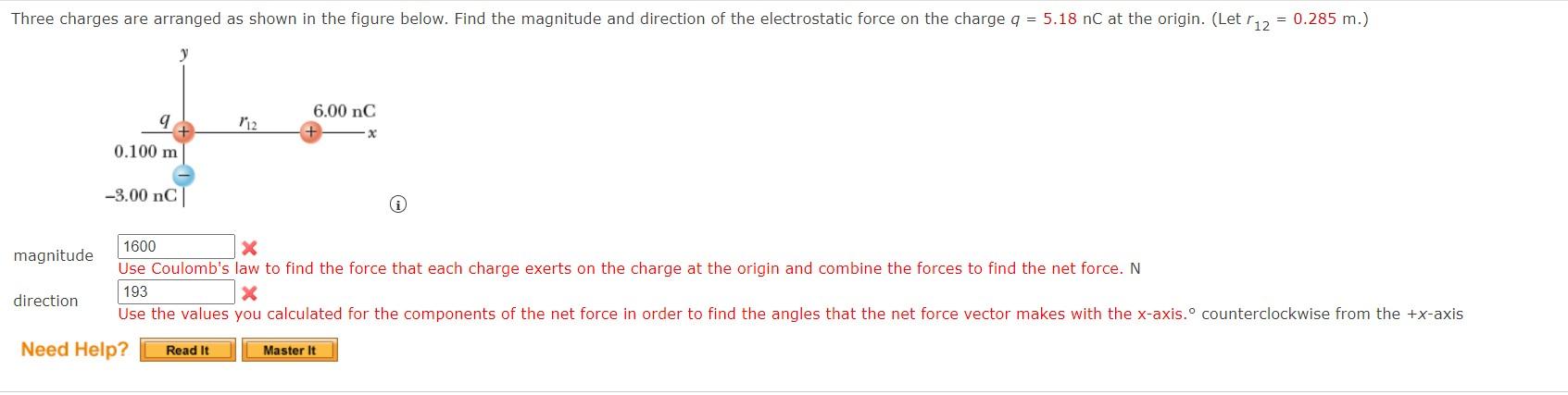 Solved magnitude Use Coulomb's law to find the force that | Chegg.com