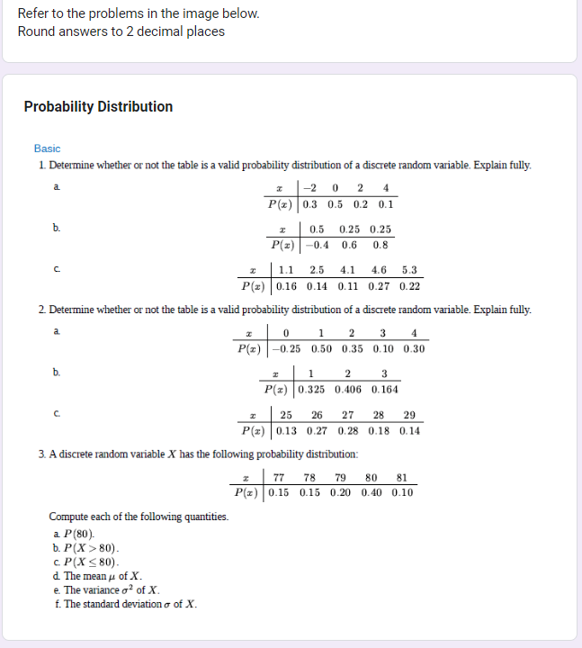 Solved Refer to the problems in the image below. Round | Chegg.com