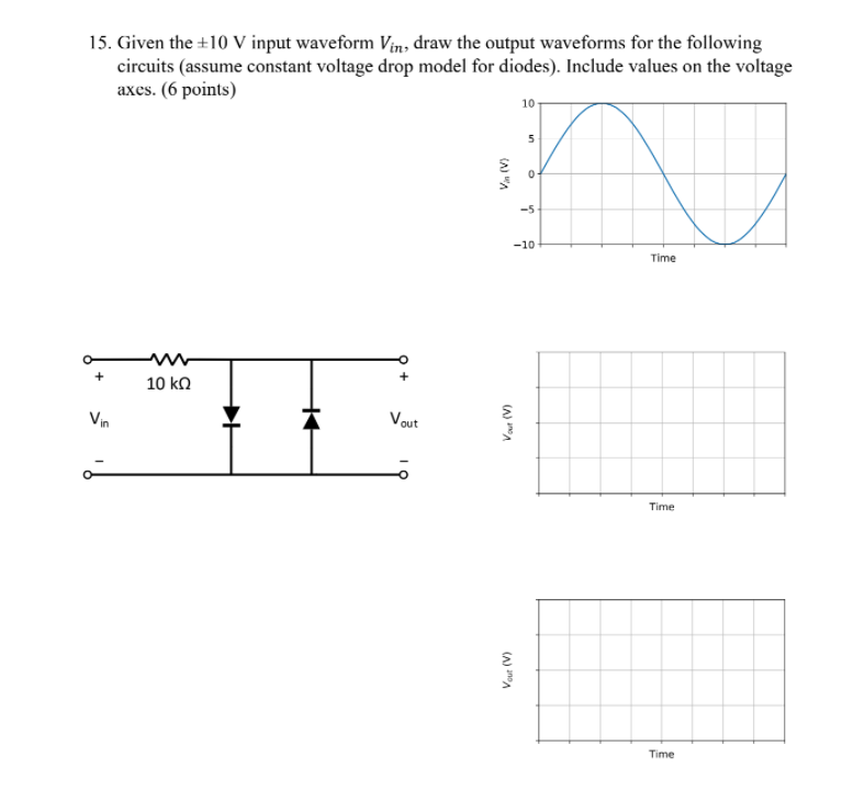 Solved 15. Given the #10 V input waveform Vin, draw the | Chegg.com