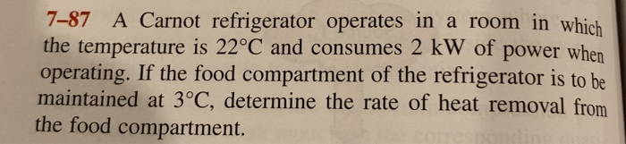 Solved 7-87 A Carnot refrigerator operates in a room in | Chegg.com