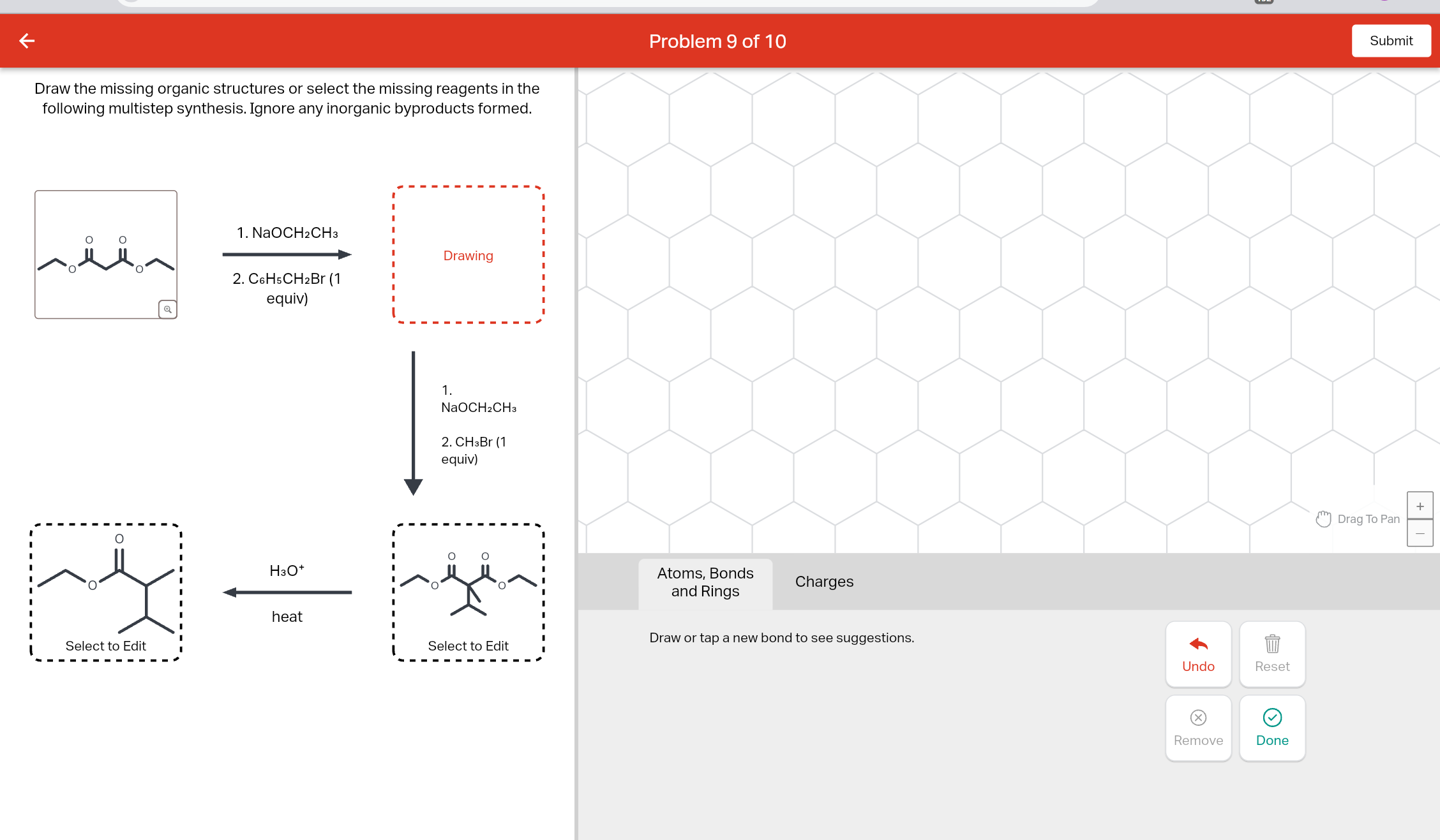 Solved Problem 9 ﻿of 10Draw the missing organic structures | Chegg.com