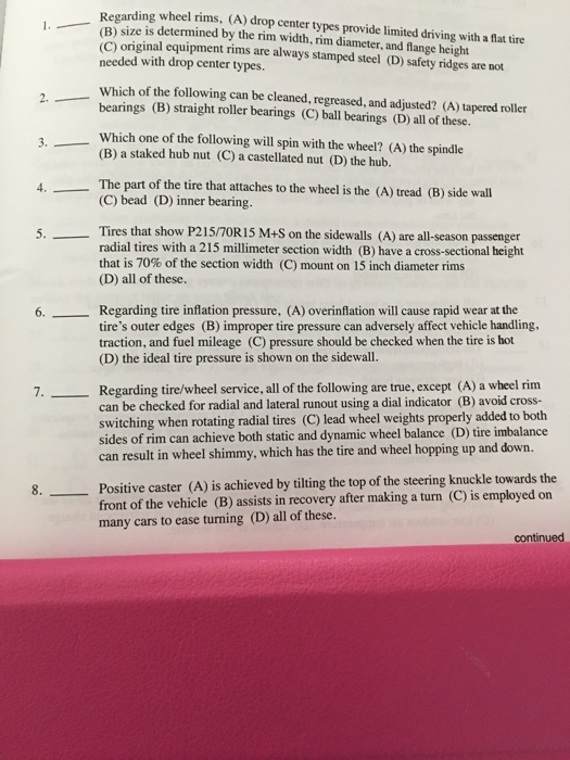 Solved _____ Regarding wheel rims, (A) drop center types | Chegg.com