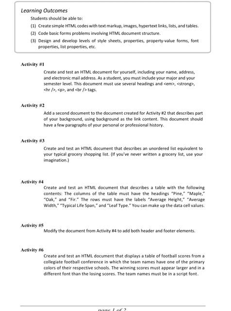 Solved Learning Outcomes 5tudents should be able to: (1) | Chegg.com