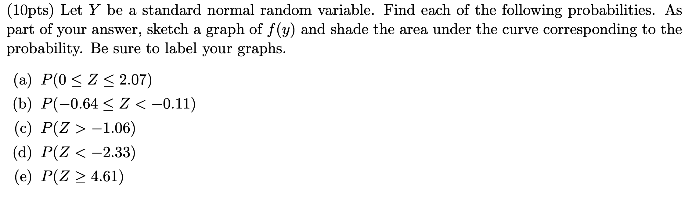 Solved (10pts) Let Y be a standard normal random variable. | Chegg.com