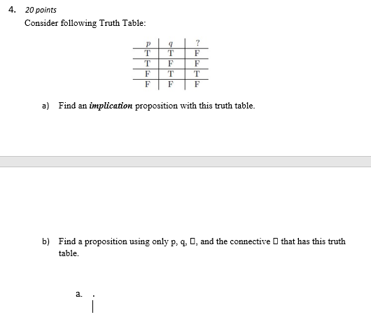 Solved 4. 20 points Consider following Truth Table TİT, TIF | Chegg.com
