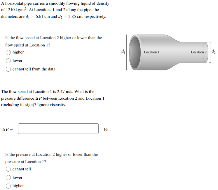 Solved A horizontal pipe carries a smoothly flowing liquid | Chegg.com