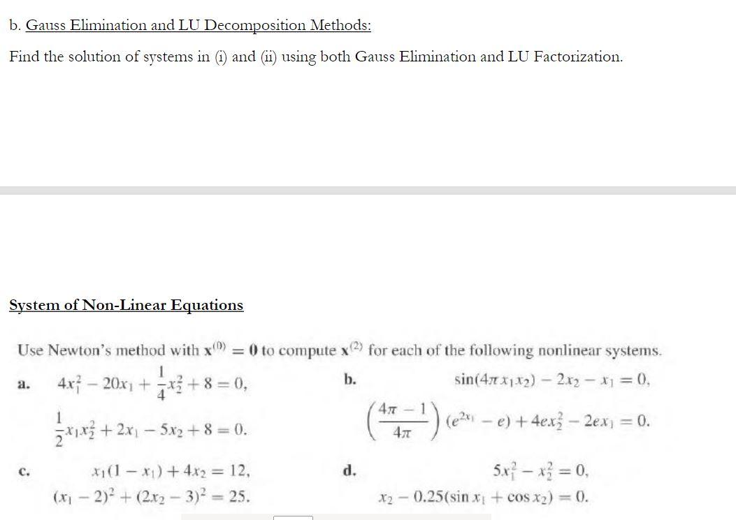b. Gauss Elimination and LU Decomposition Methods: | Chegg.com