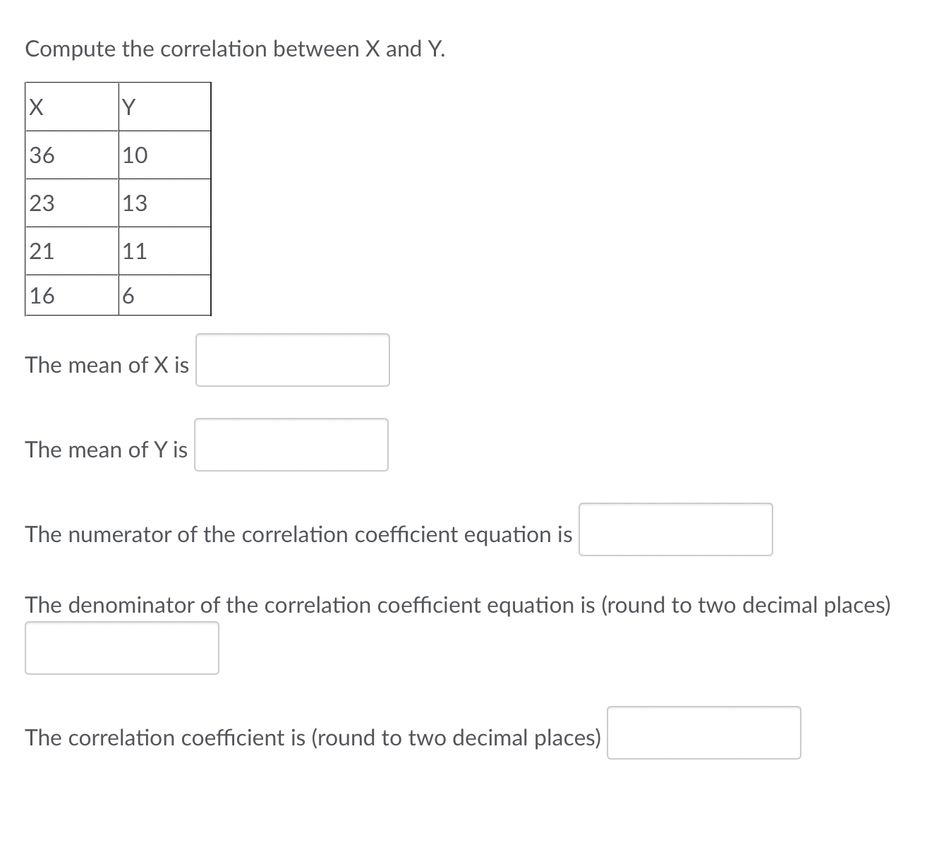 Solved Compute the correlation between x and y. | Chegg.com