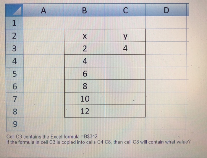 Solved 4 6 6 10 12 Cell C3 contains the Excel formula B$342 | Chegg.com