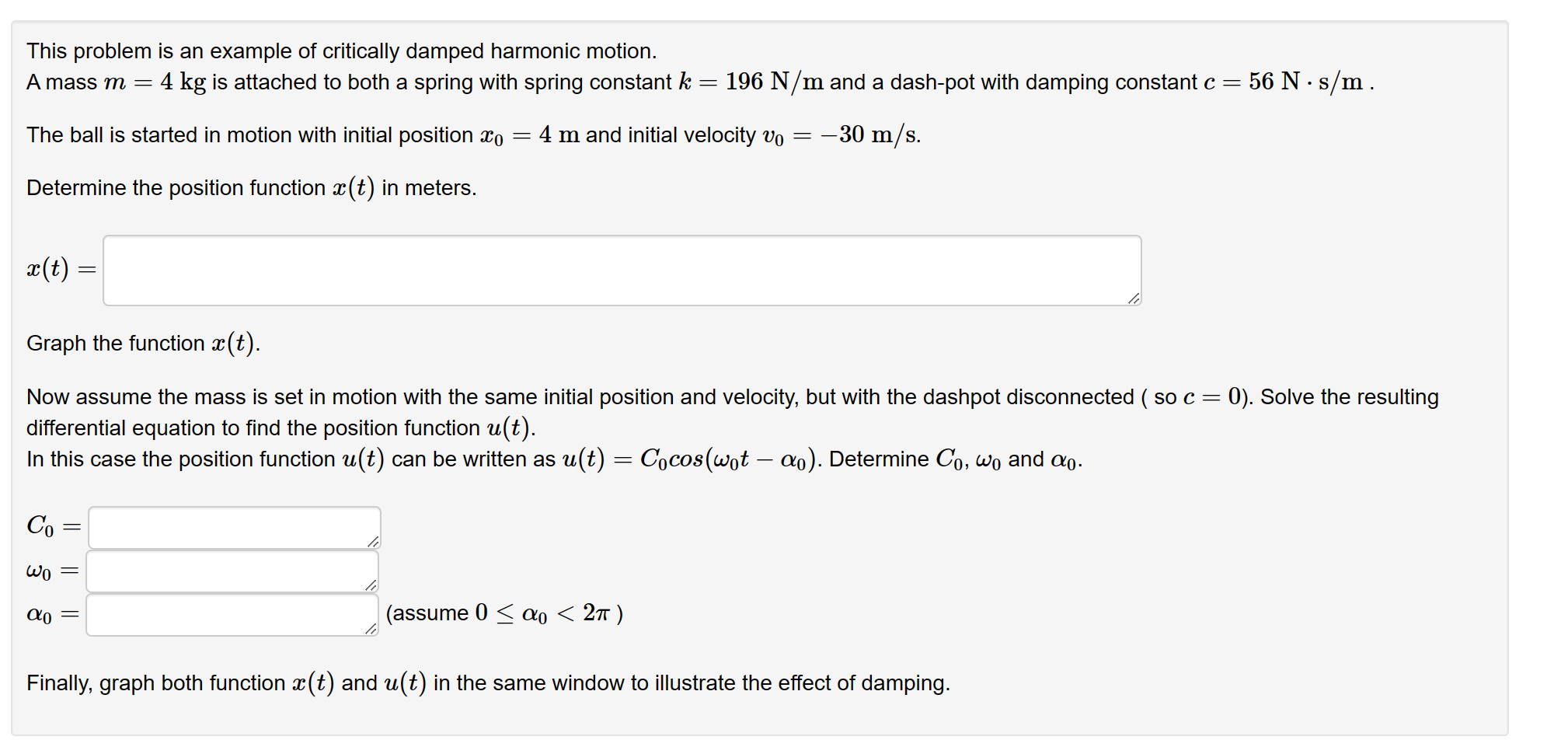 Solved This problem is an example of critically damped | Chegg.com