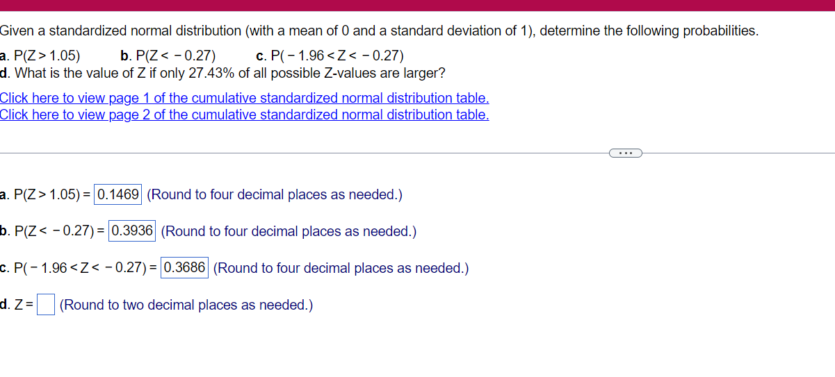 Solved Given a standardized normal distribution (with a mean | Chegg.com