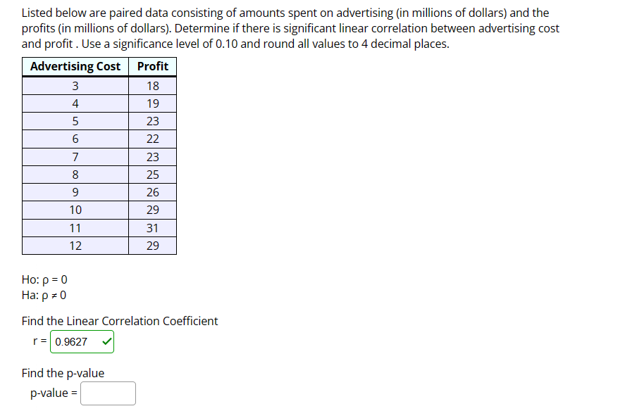 [Solved]: Listed below are paired data consisting of amount