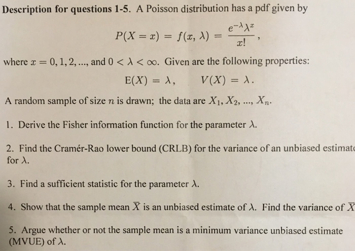 Solved Description for questions 1-5. A Poisson distribution | Chegg.com