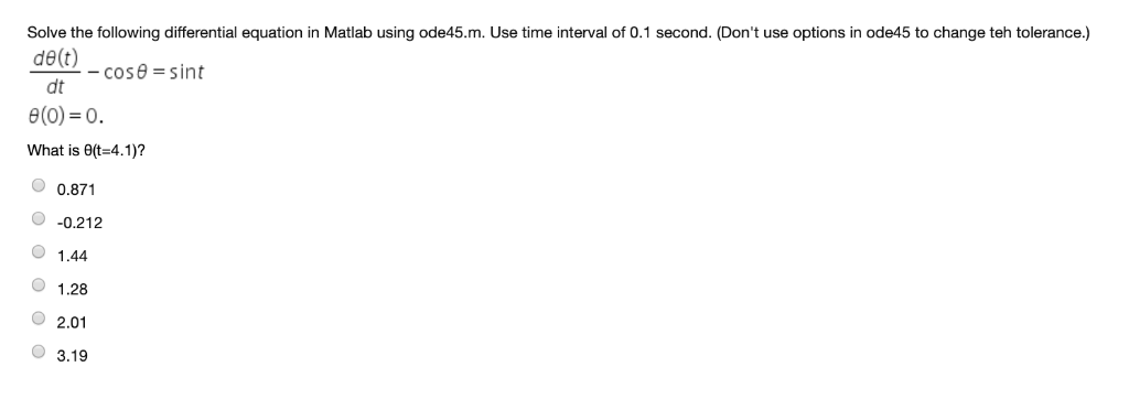 Solve The Following Differential Equation In Matlab
