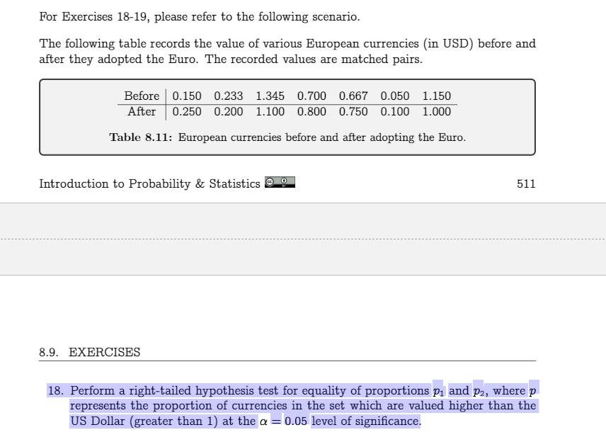 Solved For Exercises 18-19, please refer to the following | Chegg.com