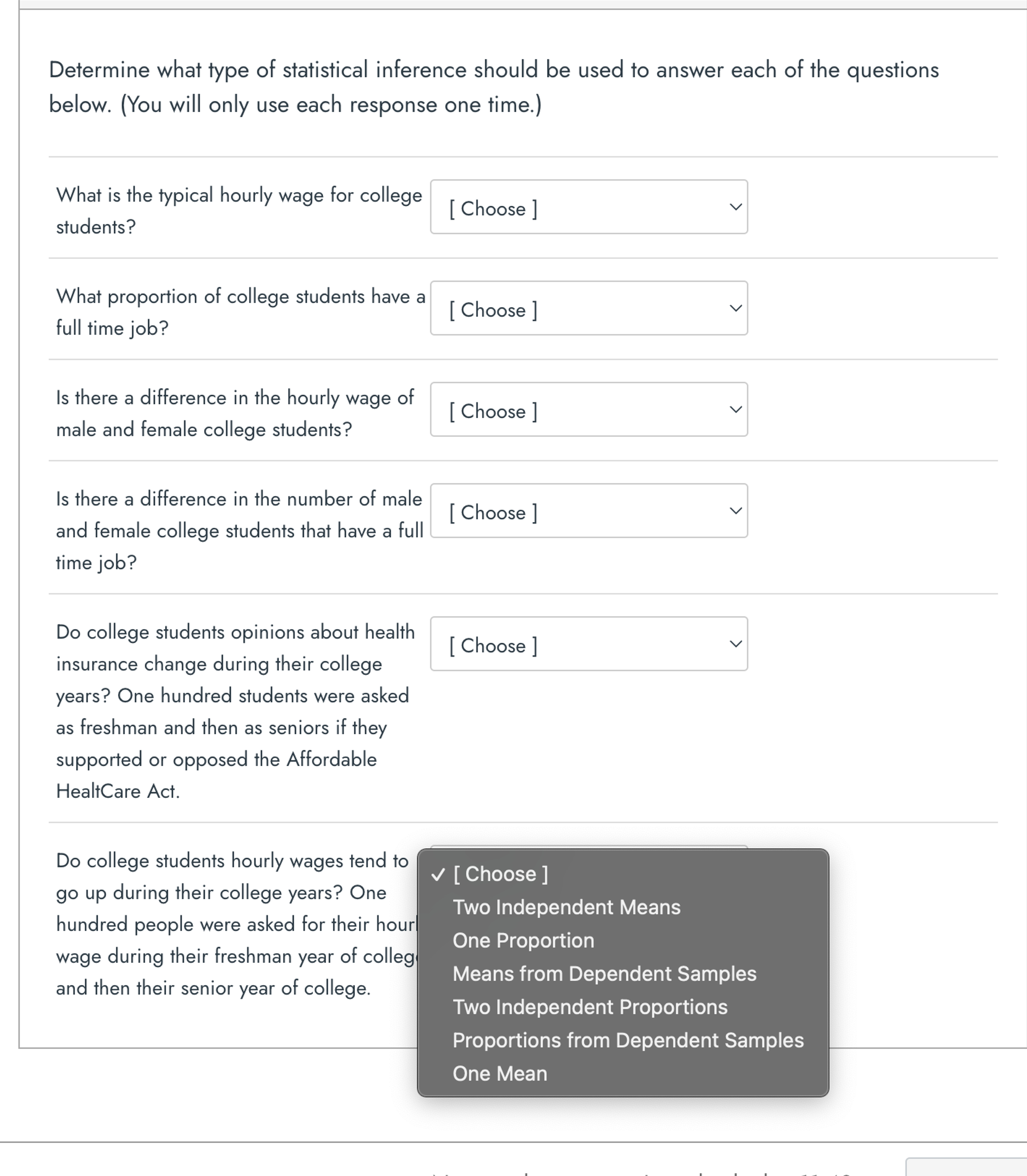 Solved Determine what type of statistical inference should | Chegg.com