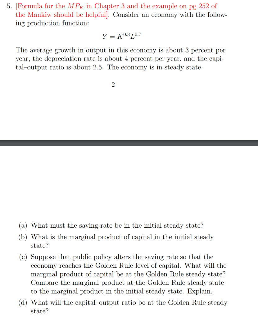 Solved 5. Formula for the MPK in Chapter 3 and the example | Chegg.com