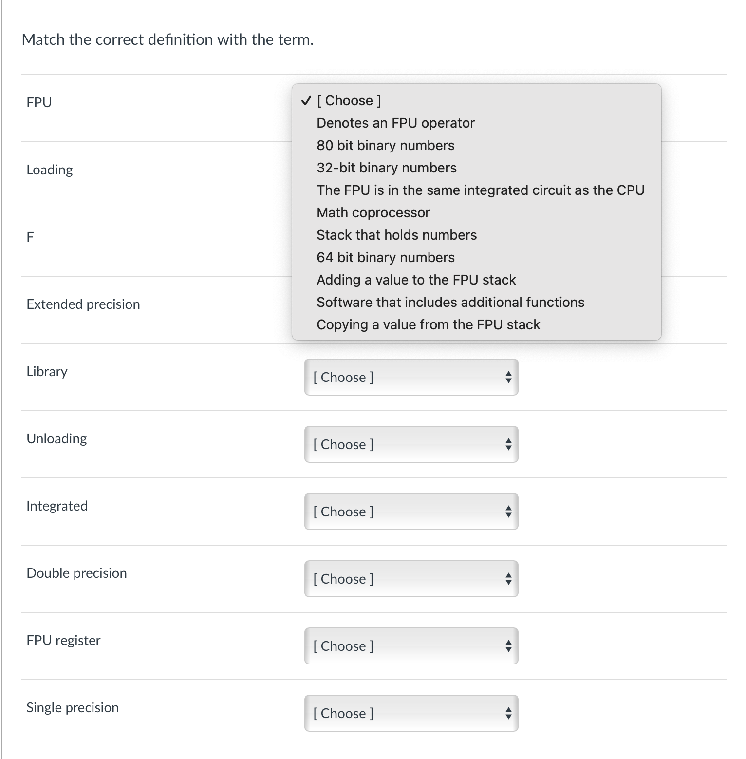Solved Match the correct definition with the term. FPU | Chegg.com