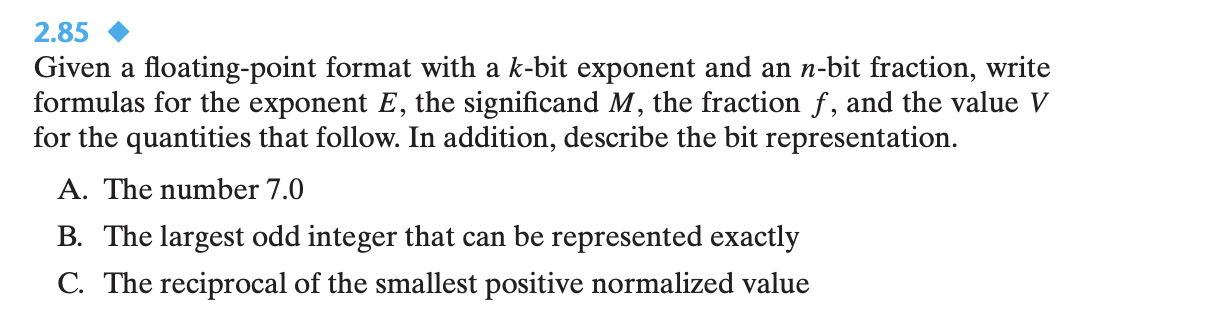 Solved Given a floating-point format with a k-bit exponent | Chegg.com
