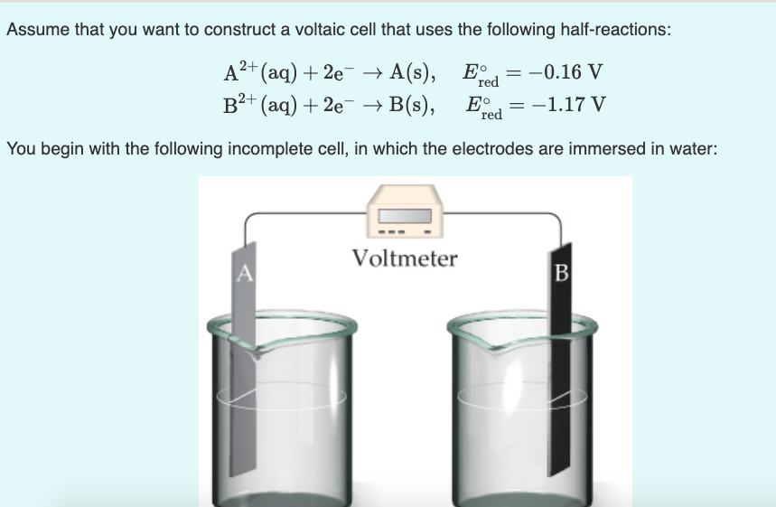 Solved Assume that you want to construct a voltaic cell that | Chegg.com