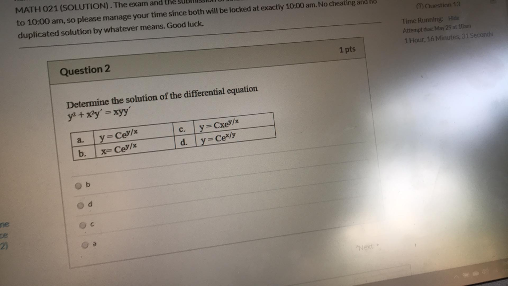 Solved MATH 021 (SOLUTION). The exam and the to 10:00 am, so | Chegg.com