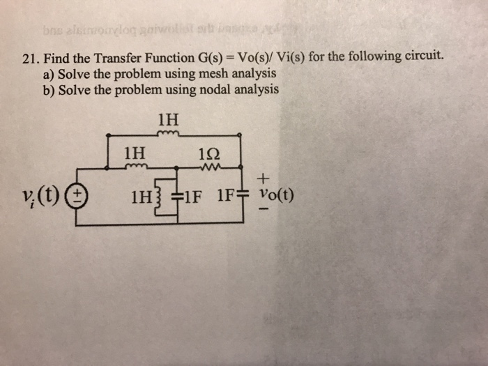 Solved Find the Transfer Function G(s) = Vo(s)/Vi(s) for the | Chegg.com
