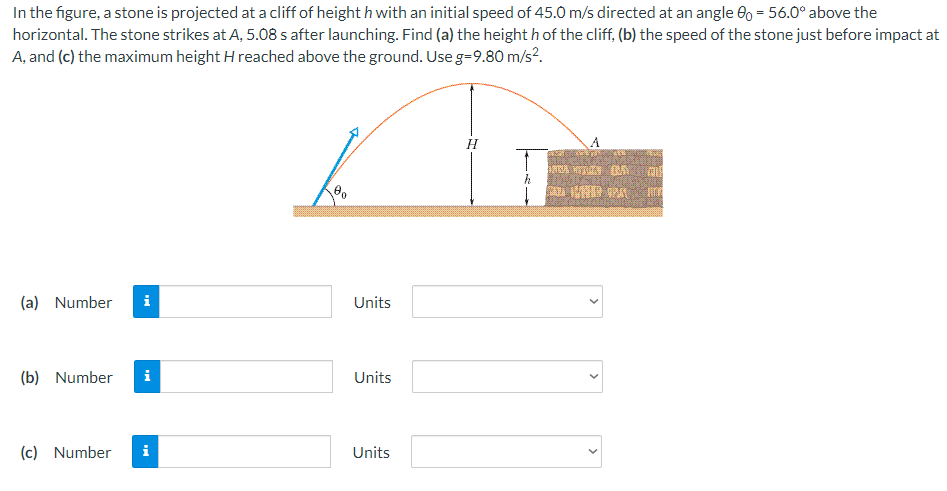 Solved In the figure, a stone is projected at a cliff of | Chegg.com