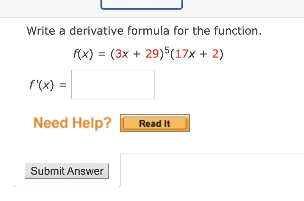 Solved Write a derivative formula for the | Chegg.com