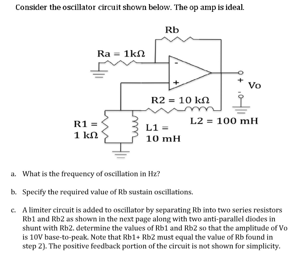 Solved Consider the oscillator circuit shown below. The op | Chegg.com