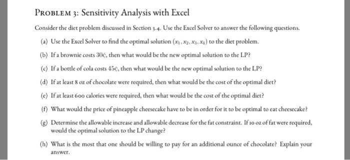 Solved PROBLEM3: Sensitivity Analysis with Excel Consider | Chegg.com