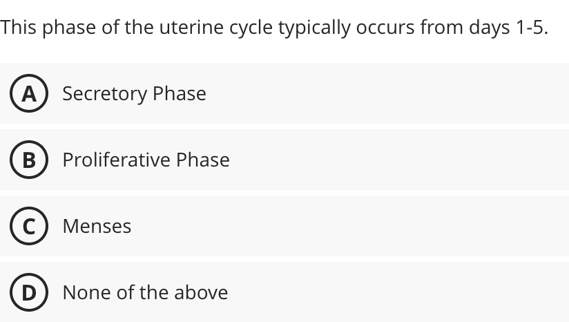 Solved This phase of the uterine cycle typically occurs from | Chegg.com
