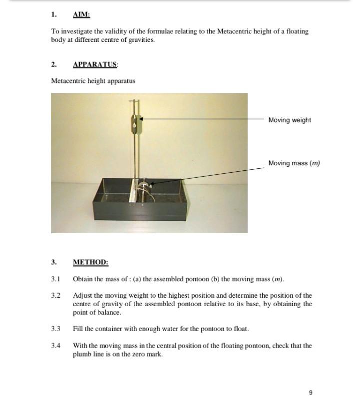 Solved Metacentric Height Marks 35 45 Description Layout, | Chegg.com