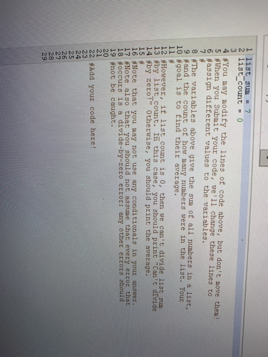 Solved 1 list sum 2 list count = 0 3 4 #You may modify the | Chegg.com