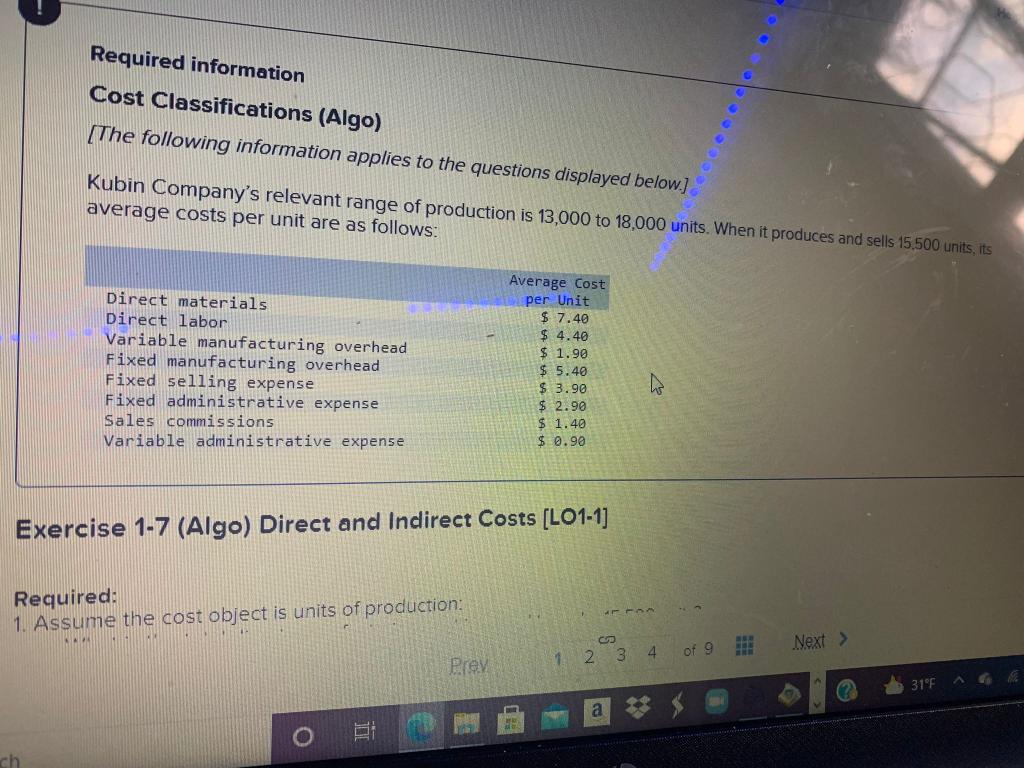 Solved Required information Cost Classifications (Algo) [The | Chegg.com