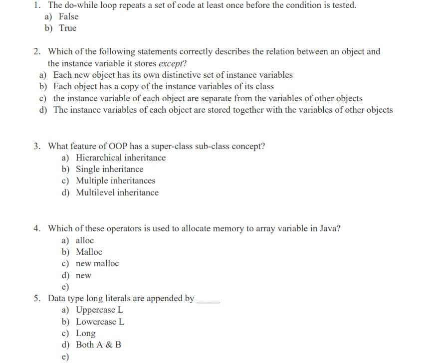 Solved 1. The do-while loop repeats a set of code at least | Chegg.com