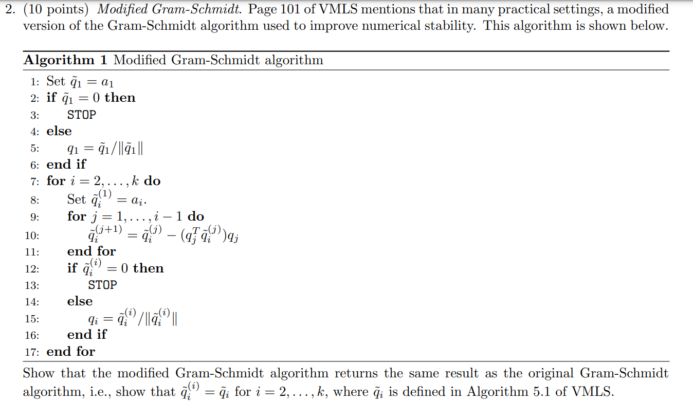 Solved 2. (10 points) Modified Gram-Schmidt. Page 101 of | Chegg.com