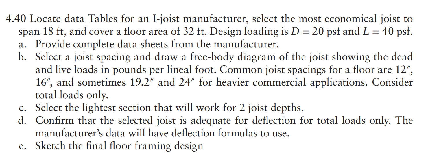 Solved 4.40 Locate data Tables for an I-joist manufacturer, | Chegg.com