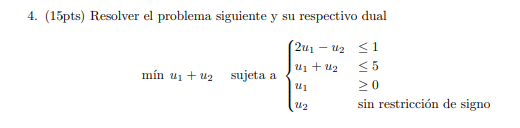 Solved 4. (15pts) Resolver el problema siguiente y su | Chegg.com