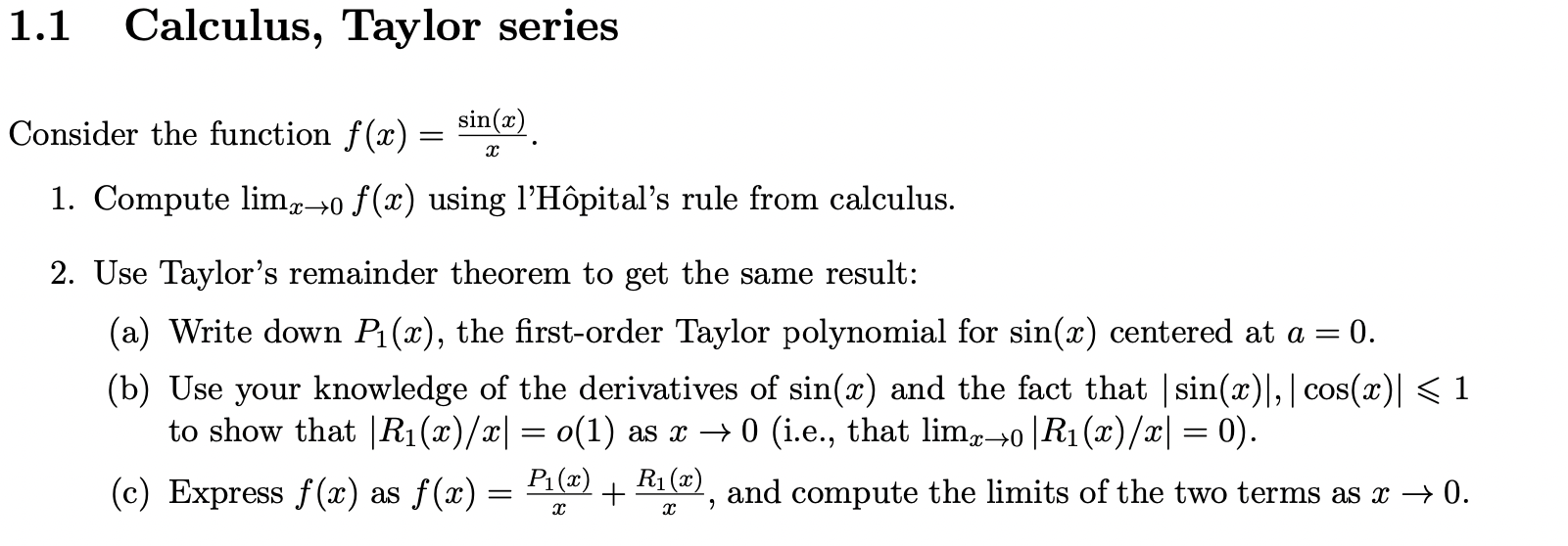 Solved 1.1 Calculus, Taylor series Consider the function | Chegg.com