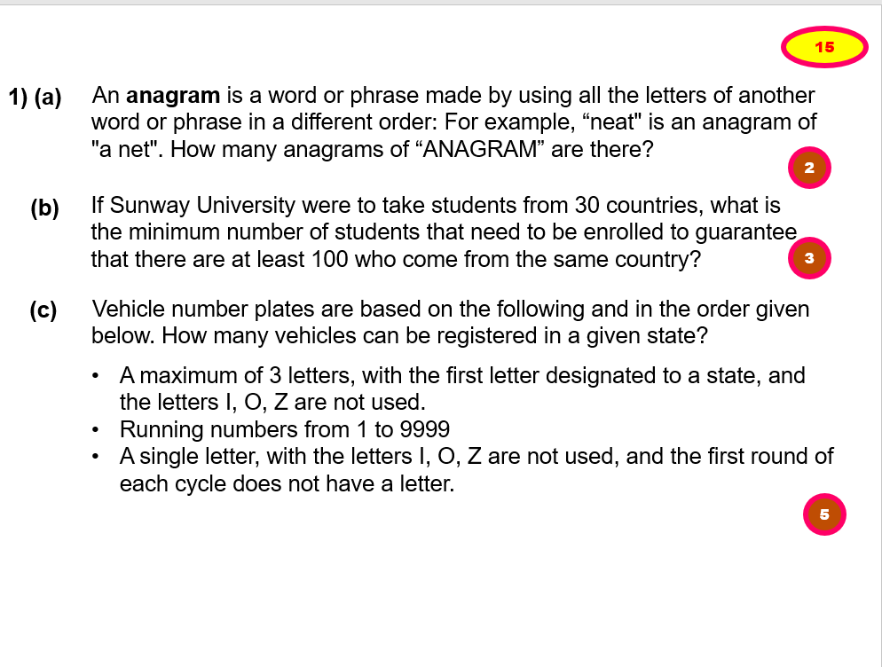 Solved 15 1) (a) An anagram is a word or phrase made by | Chegg.com