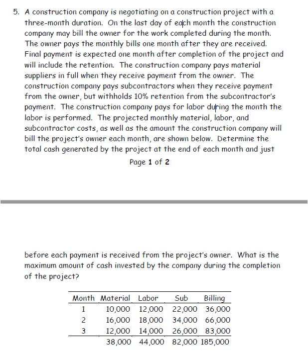 Solved 5. A construction company is negotiating on a | Chegg.com