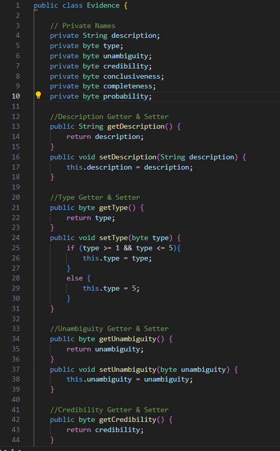 Solved public class Evidence \{ // Private Names private | Chegg.com