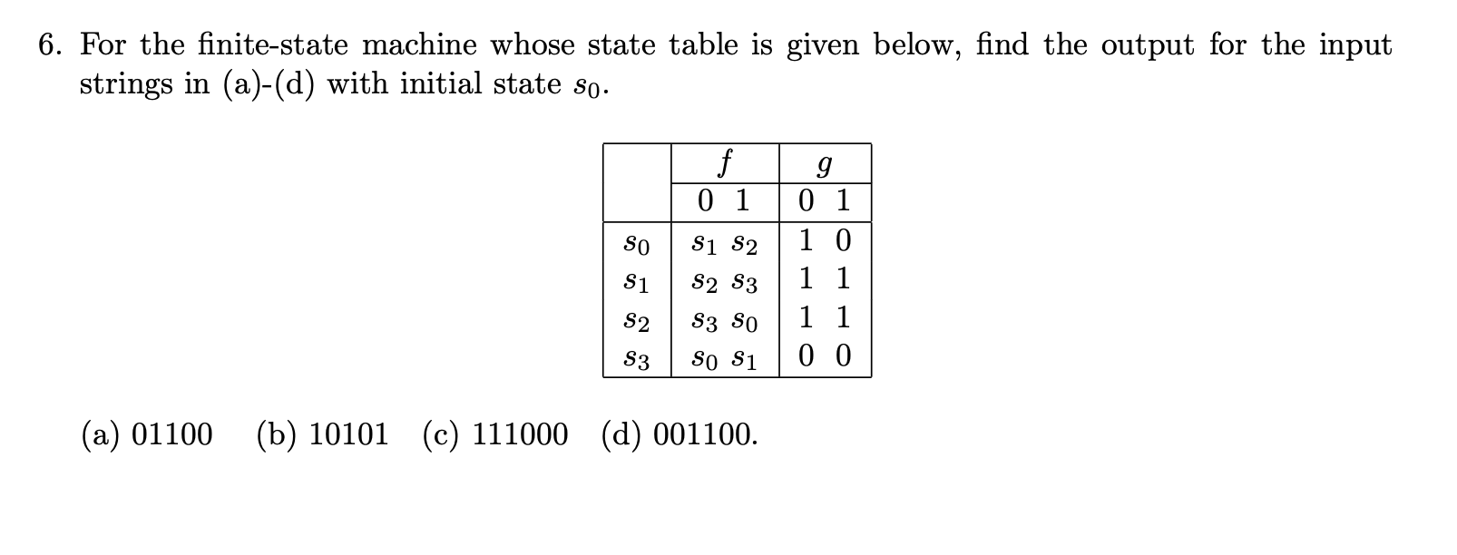 Solved 6. For the finite-state machine whose state table is | Chegg.com