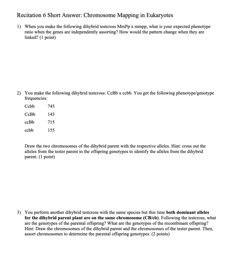 Solved Recitation 6 Short Answer: Chromosome Mapping in | Chegg.com
