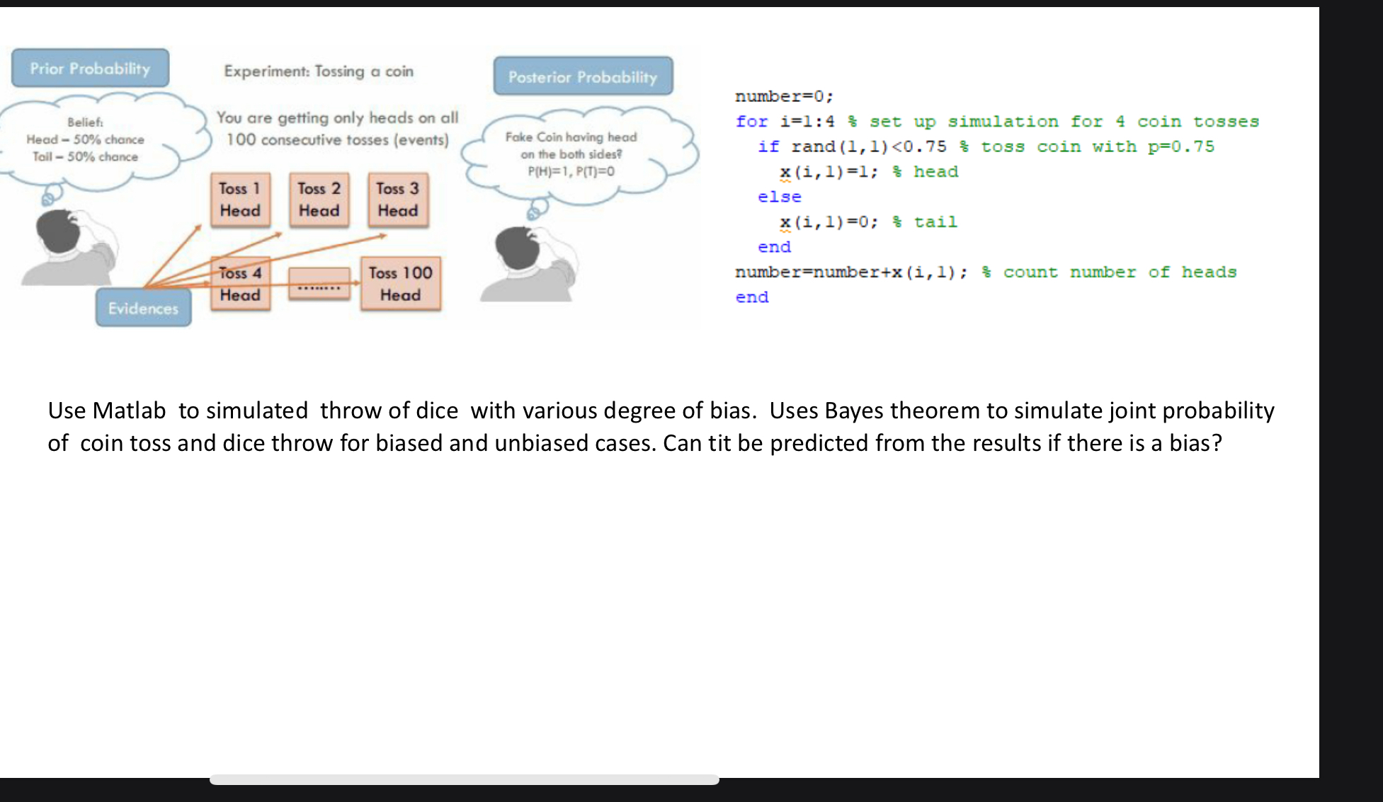 Solved number=0;for i=1:4 ﻿set up simulation for 4 ﻿coin | Chegg.com